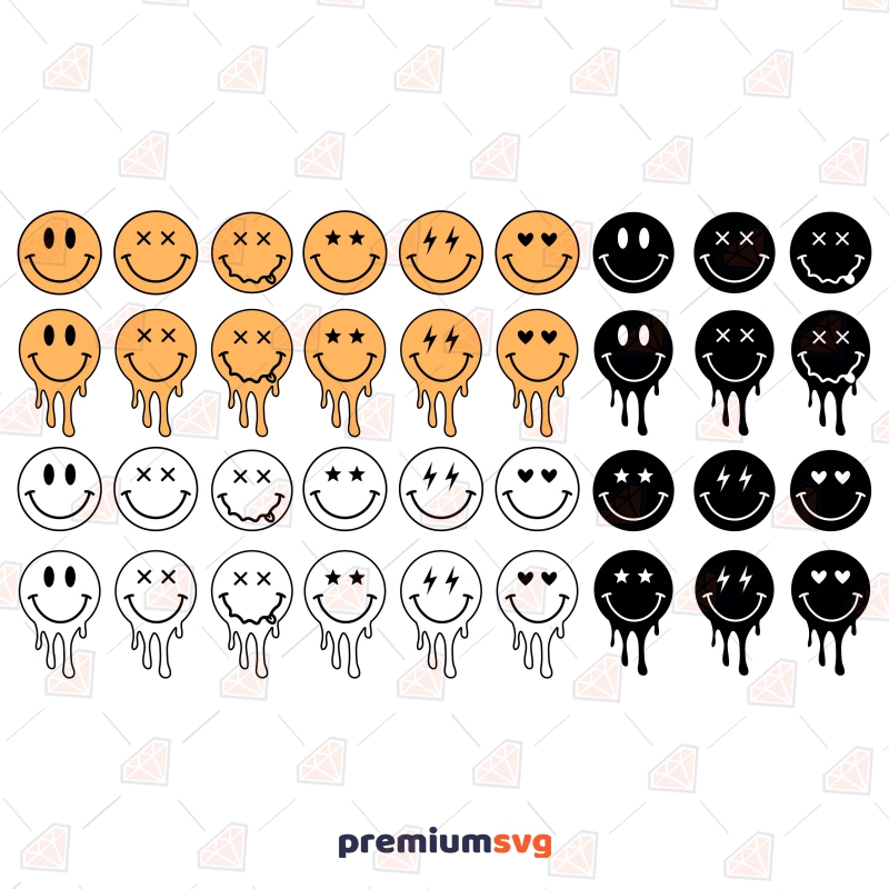 Smiley Face SVG Bundle, Retro Smiley Faces SVG Bundle Vector Files ...
