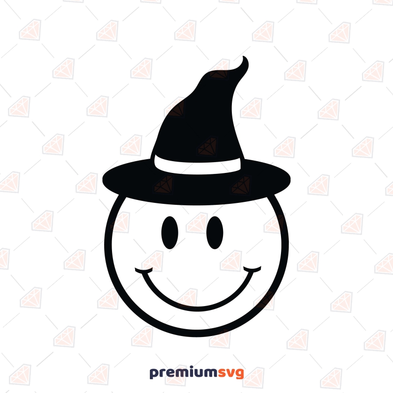 Smiley Face with Witch Hat SVG Design | PremiumSVG