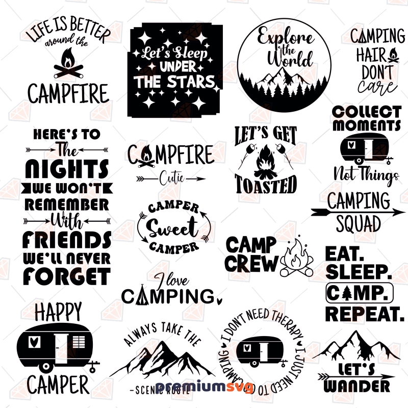 Camping Bundle SVG, 37 Camper SVG Vector Files | PremiumSVG