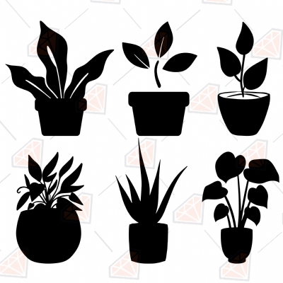 Potted Plant SVG Silhouette, Plants Bundle Clipart Vector Files ...