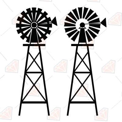 Windmill SVG Cut and Clipart File, Windmill Vector Instant Download ...