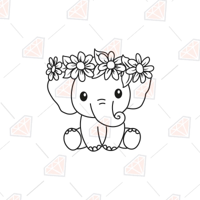 Cute Baby Floral Elephant SVG Cut File | PremiumSVG