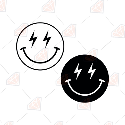 Lightning Smiley Faces SVG Bundle, Retro Bolt Smile SVG Instant ...