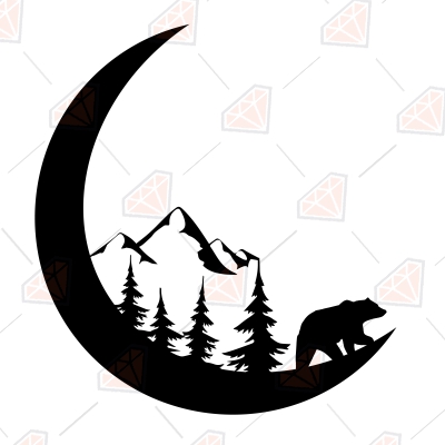 Bear Moon SVG, Bear Landscape Clipart SVG Instant Download | PremiumSVG