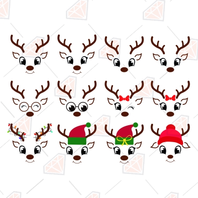 Cute Reindeer Face SVG, Christmas Reindeer SVG Design | PremiumSVG