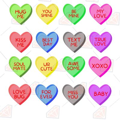 Conversation Hearts with Outline SVG Design & Cut File | PremiumSVG