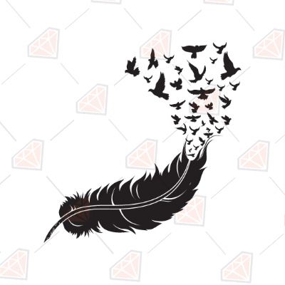 Feather Heart SVG, Feather with Birds SVG Cut File | PremiumSVG