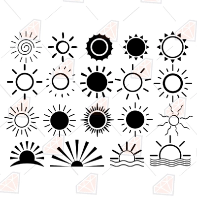 Black Suns Bundle SVG & Clipart Cut Files, Suns Outline SVG | PremiumSVG