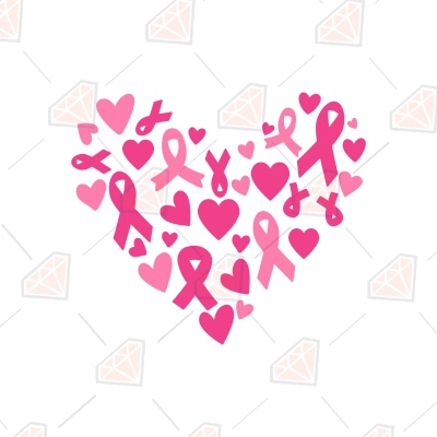 Breast Cancer Hearts with Ribbons SVG, Cancer Heart SVG | PremiumSVG