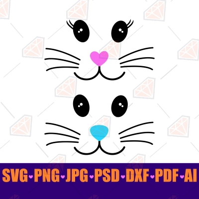 Bunny Face SVG File, Cute Easter Bunny Faces SVG Cut File | PremiumSVG