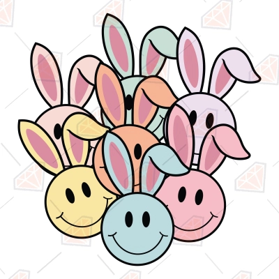 Trendy Easter PNG, Bunny Smiley Faces SVG | PremiumSVG