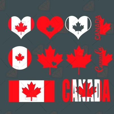 Canada Flags SVG Bundle, Canadian Heart Flag SVGs | PremiumSVG