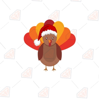 Cartoon Turkey with Santa Hat SVG Cut File | PremiumSVG