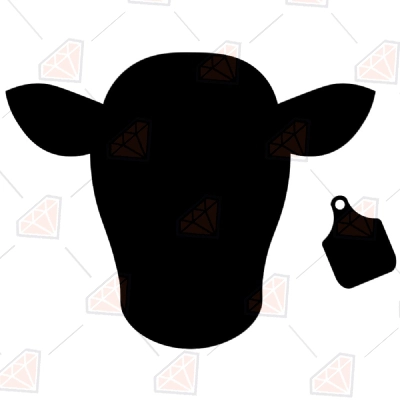 Cow Head with Ear Tag SVG, Cow Head Silhouette | PremiumSVG