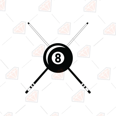 Crossed Cue Sticks SVG, 8 Ball Billiards SVG | PremiumSVG