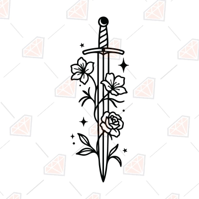Floral Sword SVG, Sword with Flower SVG | PremiumSVG
