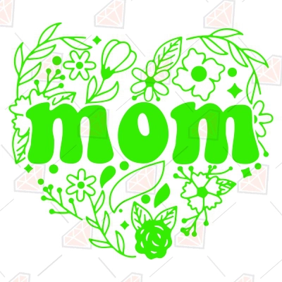 Green Mom Floral Heart SVG Cut File | PremiumSVG