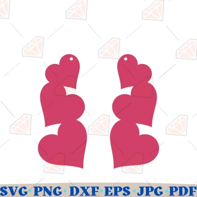 Hearts Earring SVG Cut File, Valentine Earrings SVG Vector | PremiumSVG