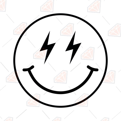 Smiley Face with Lightning Bolt Eyes SVG | PremiumSVG