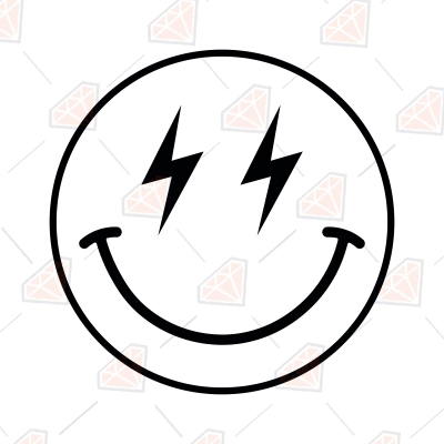 Lightning Smiley Face Outline SVG, Retro Bolt Smiley SVG Files | PremiumSVG