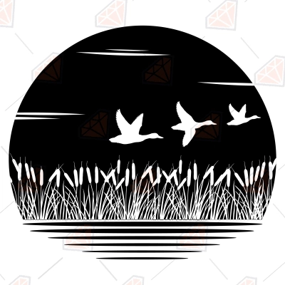 Mallard Ducks Flying Over Reed SVG File | PremiumSVG