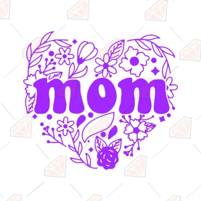 Purple Mom Floral Heart SVG Cut File | PremiumSVG