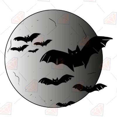 Moon and Bat SVG Cut Files, Halloween Moon Clipart Cut Files | PremiumSVG