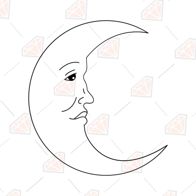 Moon Face SVG Cut File, Crescent Moon SVG Vector | PremiumSVG
