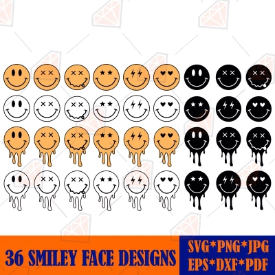 Smiley Face SVG Bundle, Retro Melting Smiley Face SVG Files | PremiumSVG