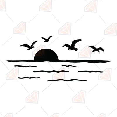Sunset SVG with Birds on Water, Sunset Scene SVG | PremiumSVG